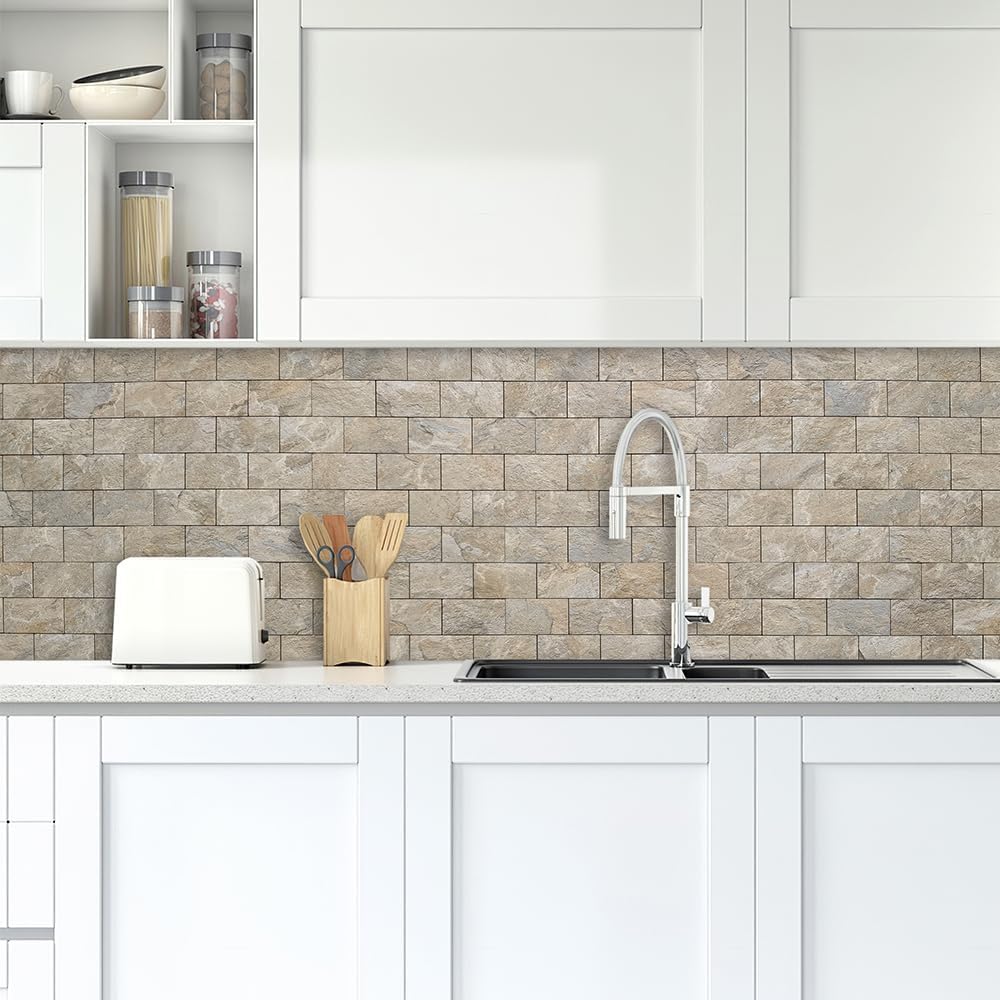 Beige Sandstone Look Subway PVC Tile – DICOFUN Tiles